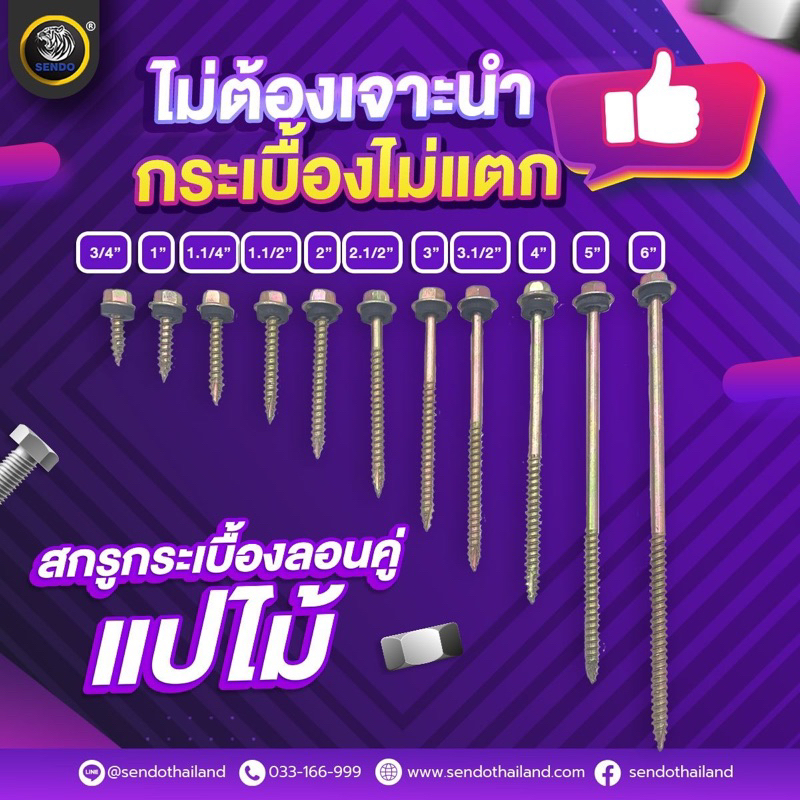 SENDO Double Wave Tile Screw (Wood Panel) 100 Pcs. 10 Pointed Tip ...