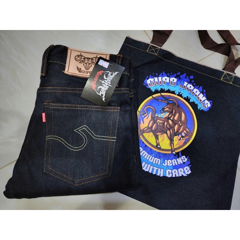 Gupee Jeans denim 23oz Red Edge Slim fit | Shopee Malaysia