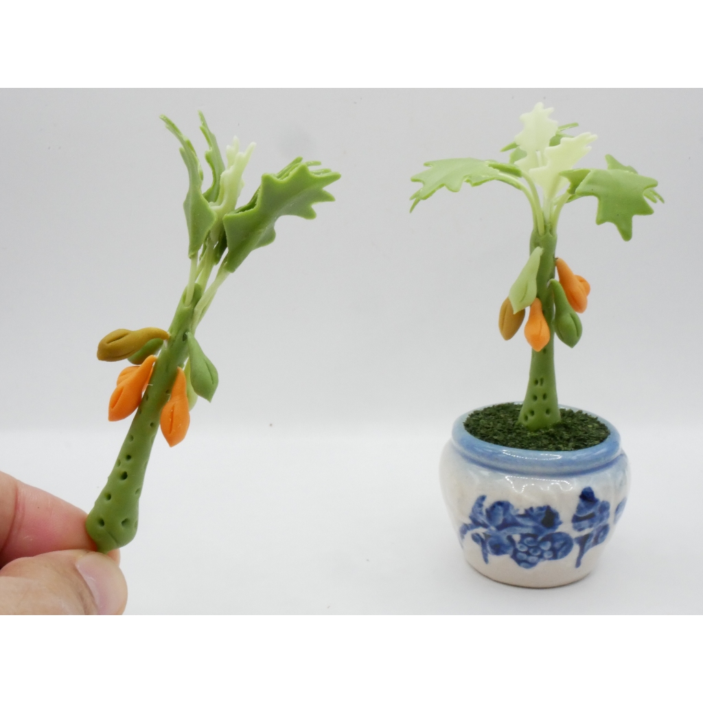 Papaya (S) Auspicious Tree Clay Work Small Mini Wood | Shopee Malaysia