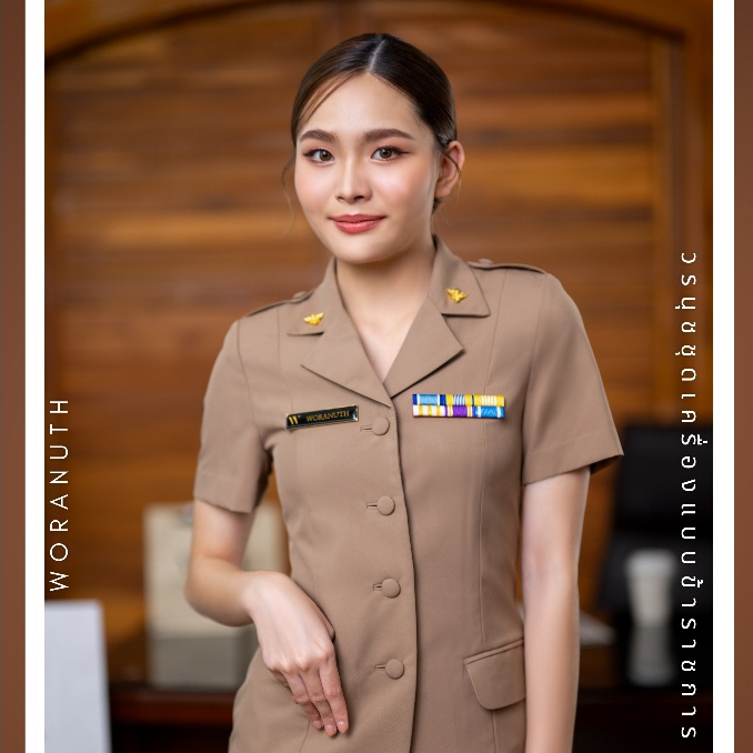 Khaki Uniform Fabric BNOFFI Dark Tone Safari Overcoat Outer Short ...