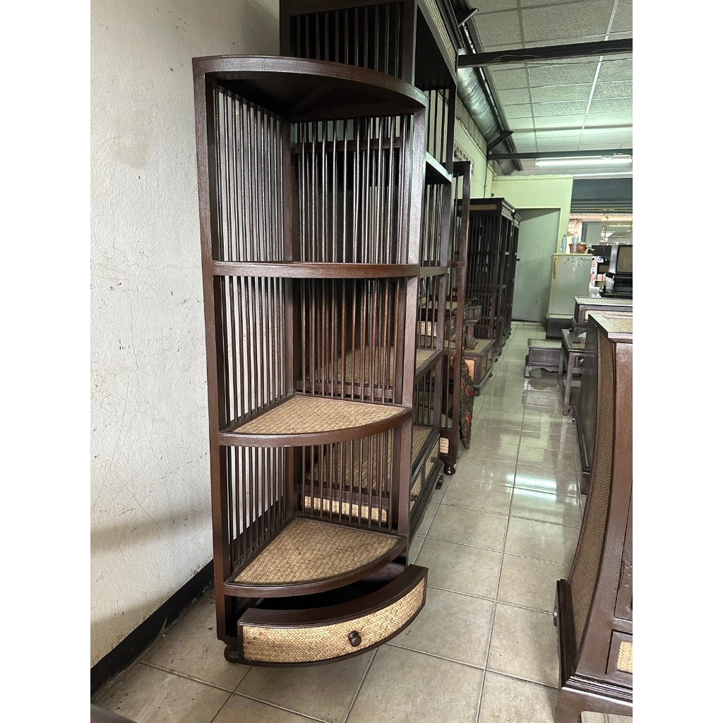 Corner Wooden Cabinet Solid Wood Spokes Rattan Decoration Height 150 ...