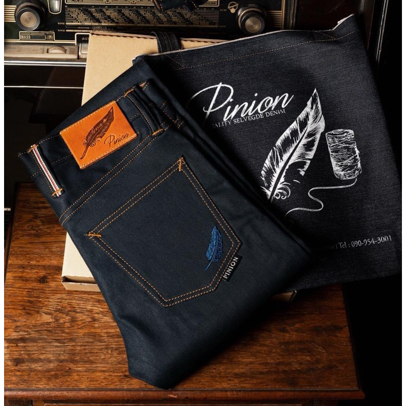 PINION DENIM Model MACAW Calico With Stretch Fabric 14oz. DARK Grey ...