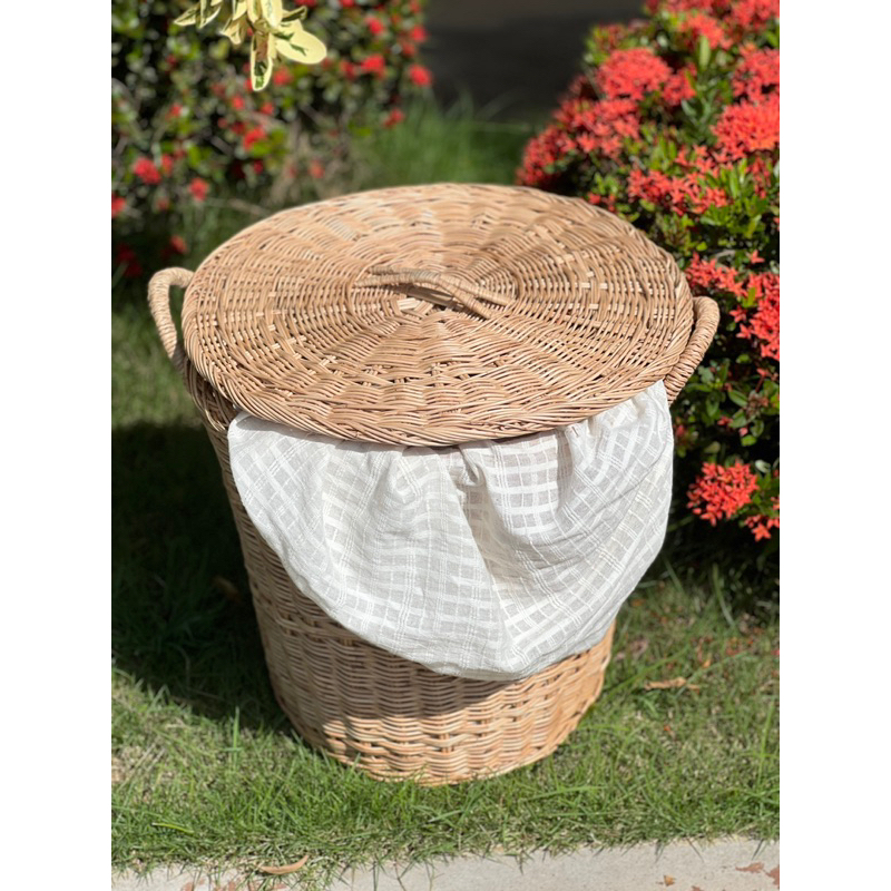 Real Rattan Storage Basket Inserts Fabric With Lid Weave Roll Dense ...