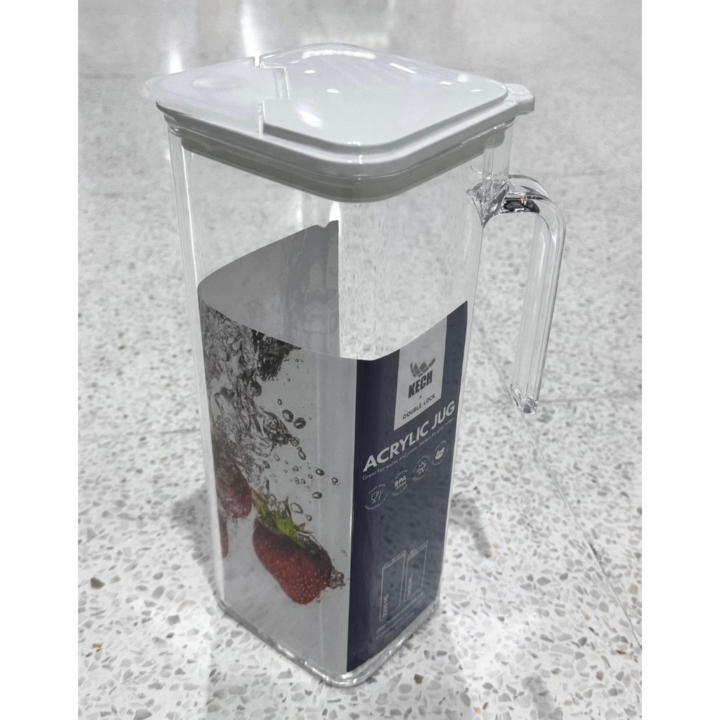 Square Acrylic Water Jug Clear Texture With Handle Silicone Rubber Lid ...