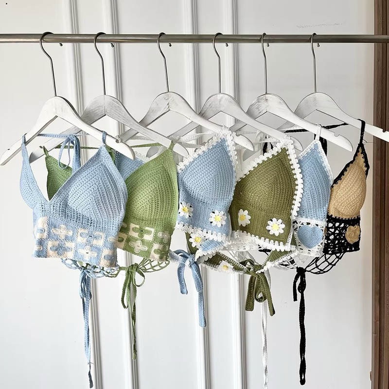 Knitted Bra To The Sea Shirt Showing Off The Back In Pastel Colors ...