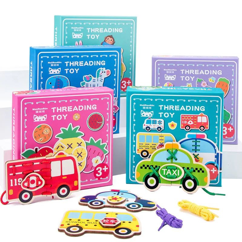 Kids learning Threading Toy Wooden Toys Stringing Training Games ...