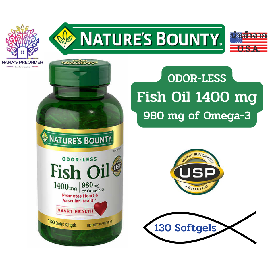 Nature's Bounty Fish Oil 1400 mg 980 of Omega-3 Size 130 Softgels ...