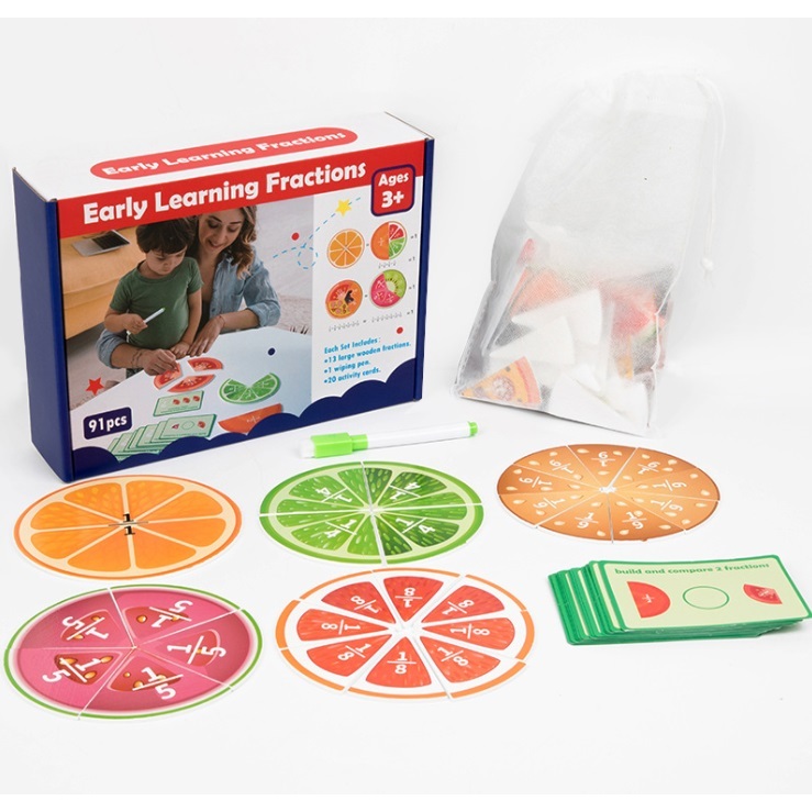 Montessori Fraction pies-Math teaching aids Fruits Teach Fracture Scale ...