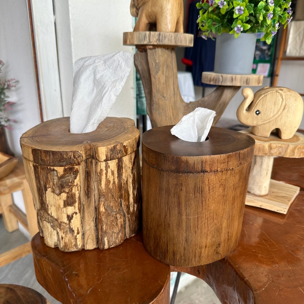 Natural Teak Tissue Box Width 14 Height 16cm Digging Rod Rotating Lid ...