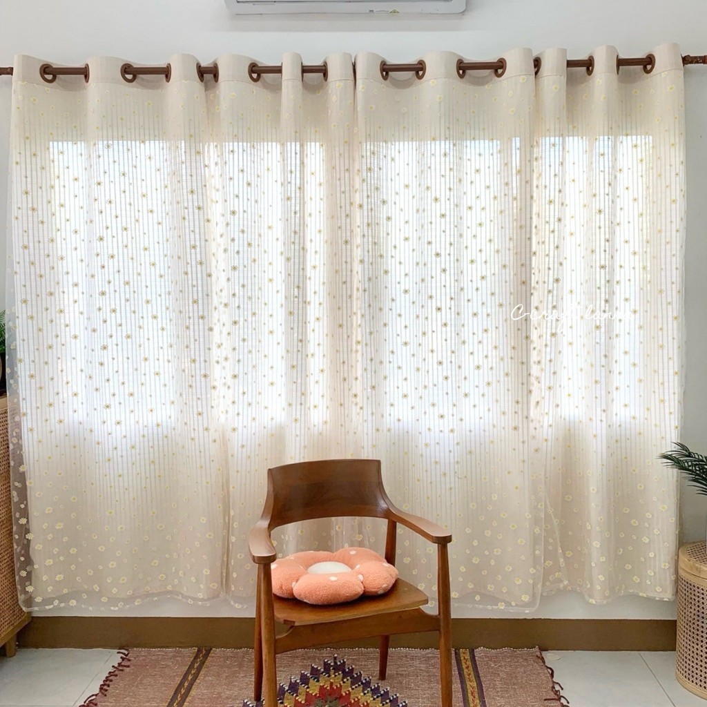Super Cute 2 Layers Of Cotton Curtains Inside Transparent Cream Color ...