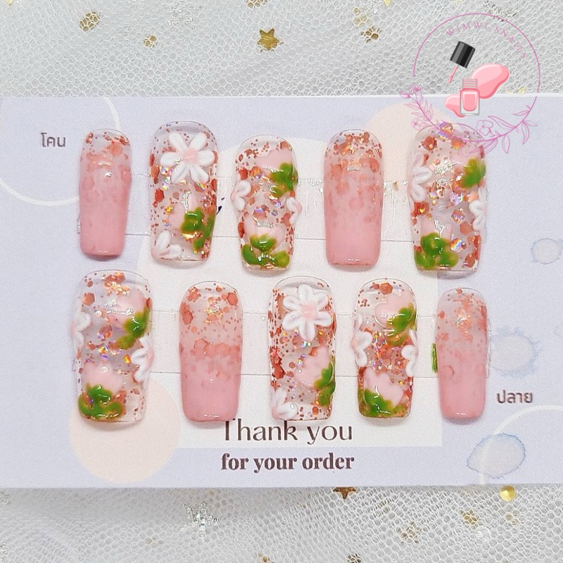 Real Gel Nails False Ready-Made Ready-To-Stick The Flower Pattern Is ...