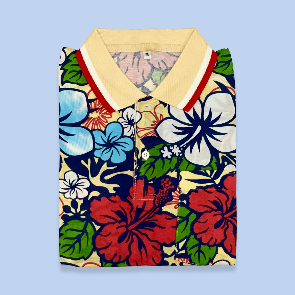 YONGYUT POLO Men's Shirt Songkran Men Floral Flower Pattern Cream ...