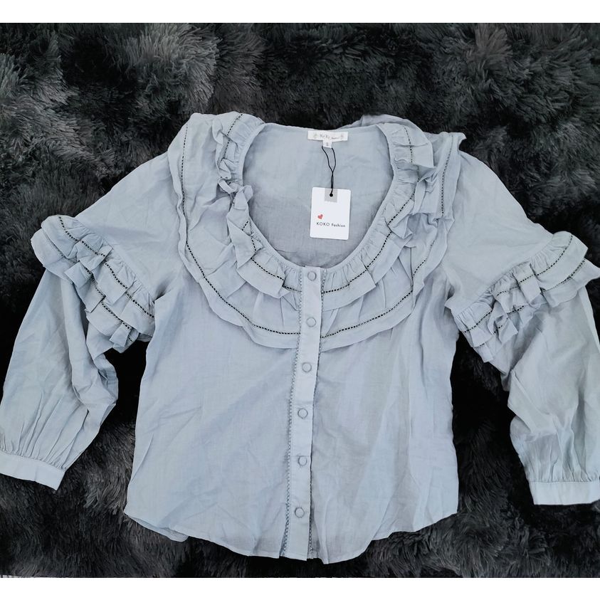 Blue Long Coat Size S koko fashion Label Ventilated Sleeve Work Wear ...