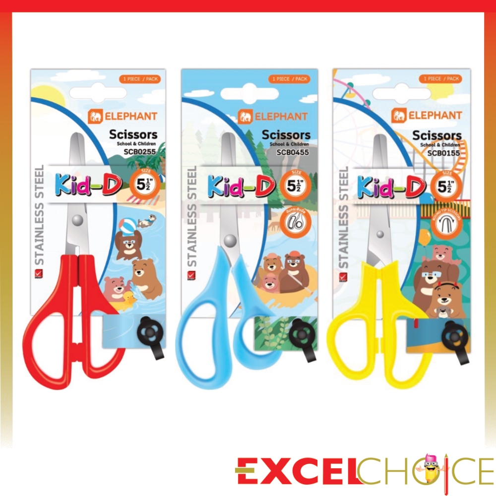 Elephant Brand Children Scissors Kid-D 5 1/2inch Red Blue Yellow ...