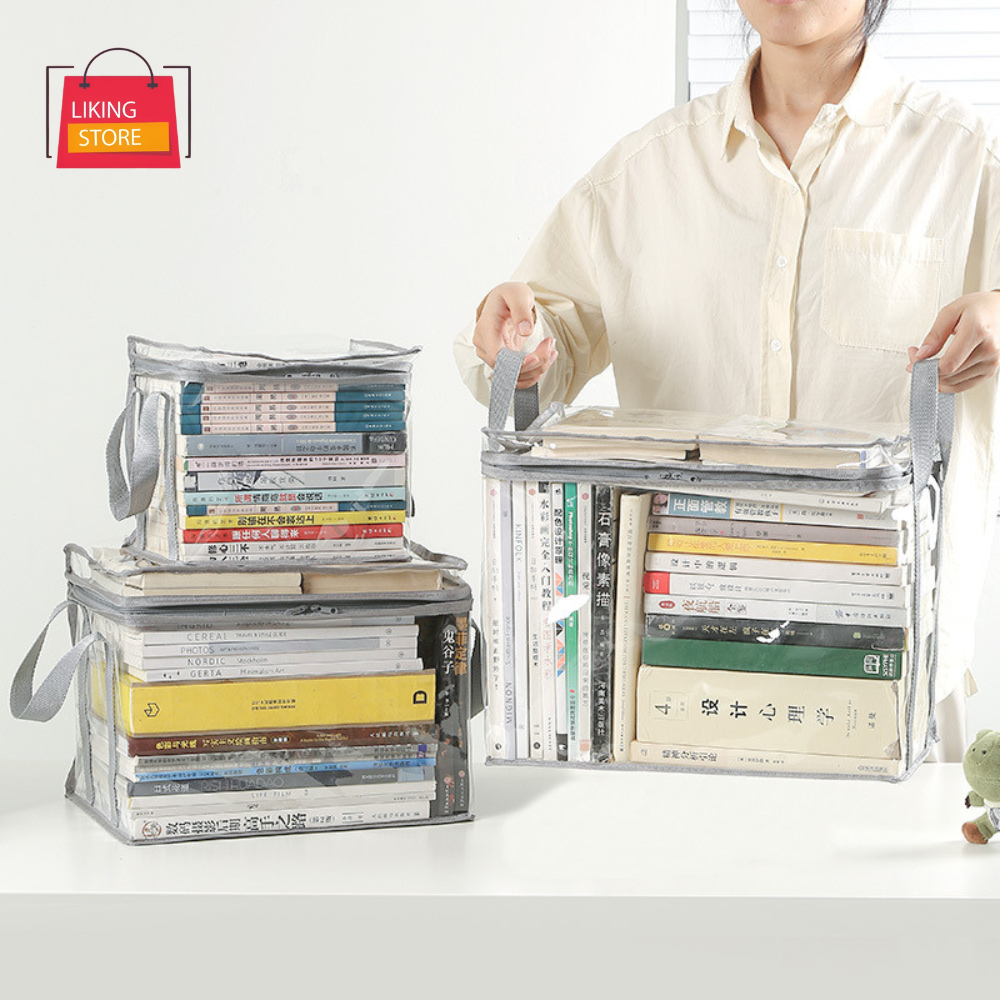 Book Storage Bag Transparent Dustproof Stackable With Zipper Waterproof ...