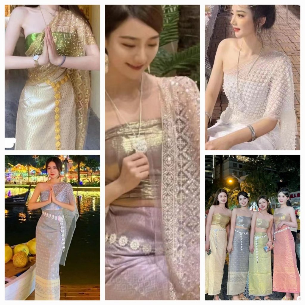 Thai Traditional Set Glitter Sabai (1 Of Flower + Cloth + Bag + 3 ...