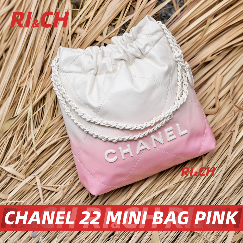 Chanel 22 Mini Bag pink Sheepskin Tote Rich In Shopee Authentic ...