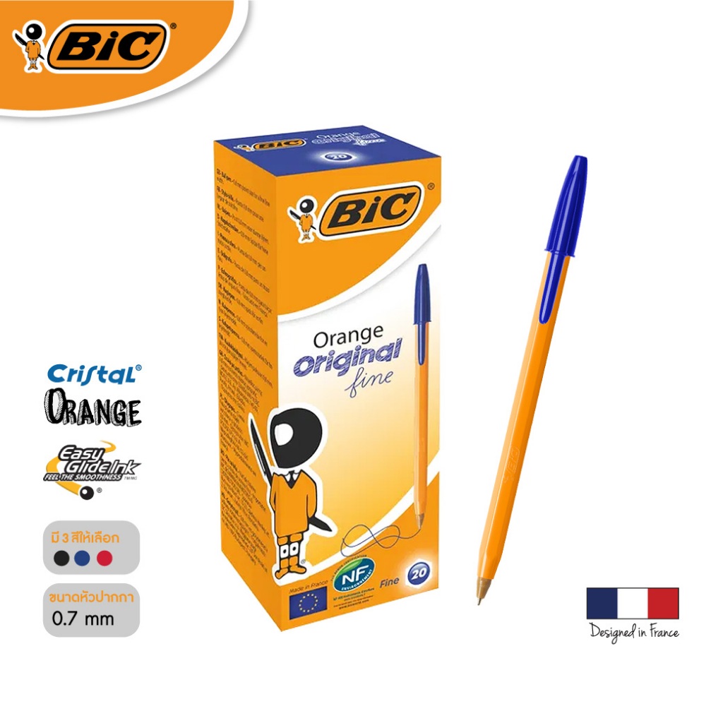 BIC Orange Big Pen Handle Ballpoint Blue Ink Nib 0.7 mm. Number 20 ...