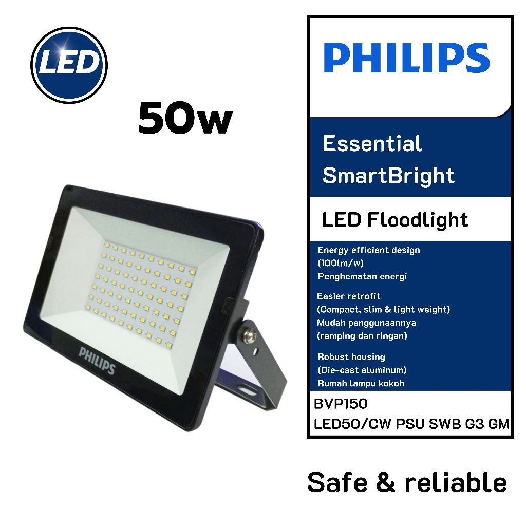 Philips LED Floodlight BVP150 LED50/CW PSU 50W SWB G3 GM Cool White (White Light) | Shopee Malaysia