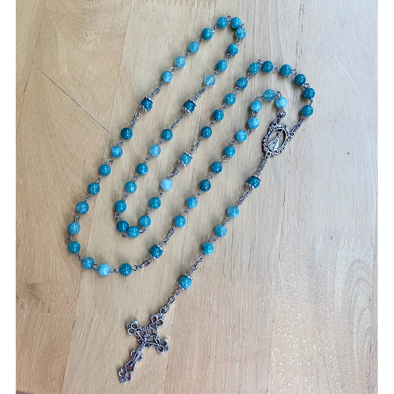 Stone Rosary Line Blue Acadence Catholic String With Stainless Steel ...