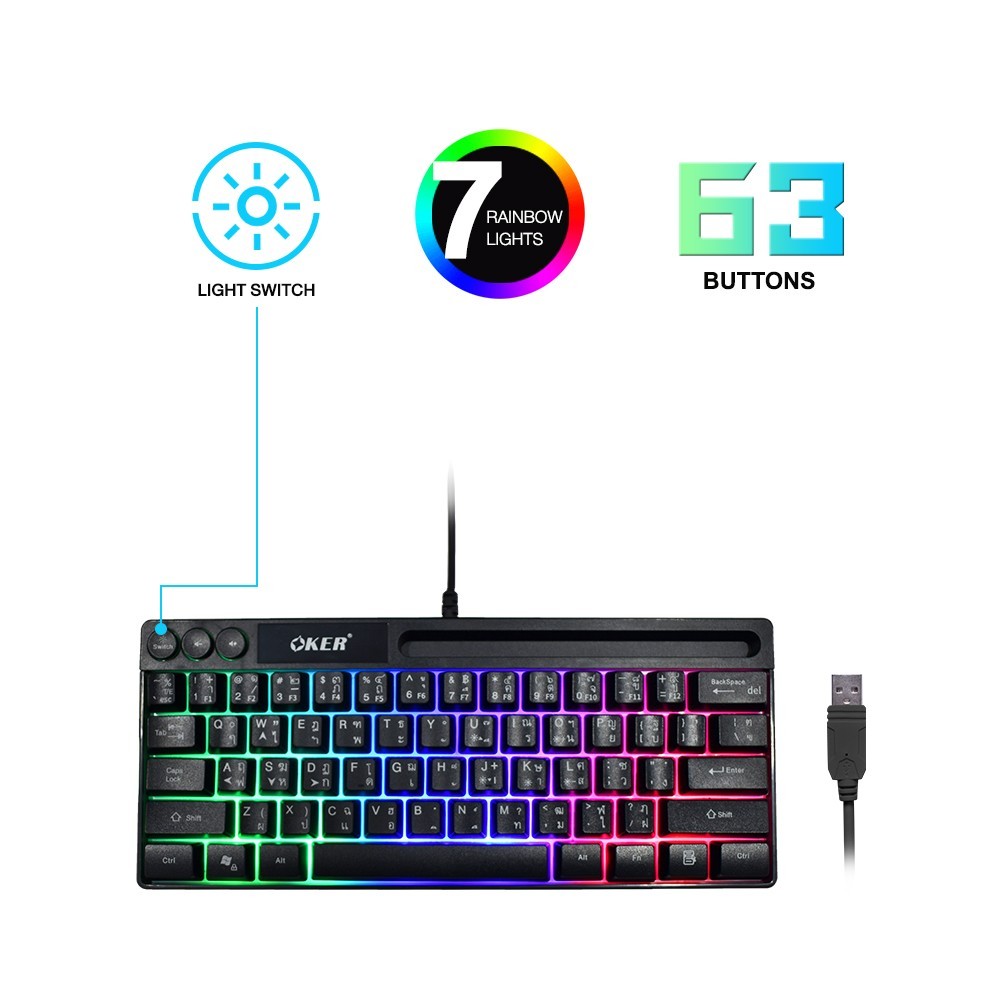 Oker 7-Color Light Keyboard Model K72 (USB Plug-In Keyboard) | Shopee ...