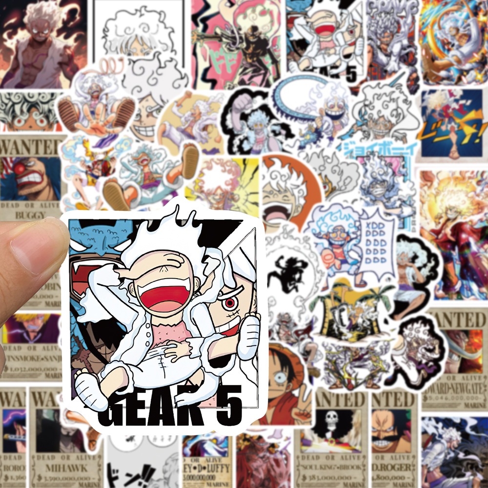 LUFFY Gear 5 50pcs Cartoon Anime One Piece Waterproof Sticker Reusable ...