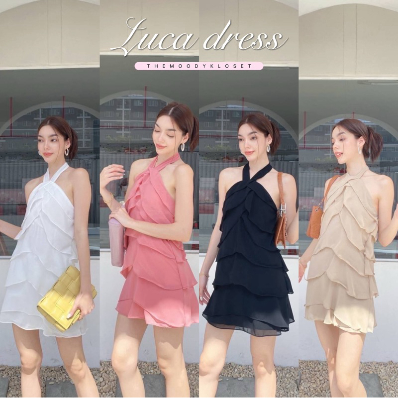 Luca dress Korean Sweet Cheesy Fabric Halter Neckline Full Lining. | Shopee Malaysia