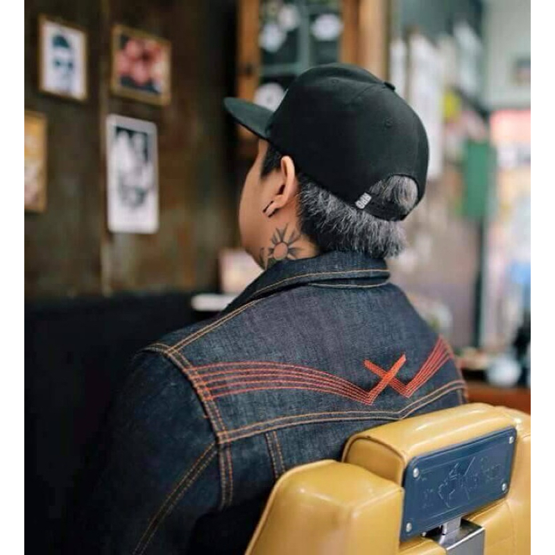 Clear Stock WAFT X WEFT Model BURN RED Denim Jacket Calico 15 oz. Rim ...