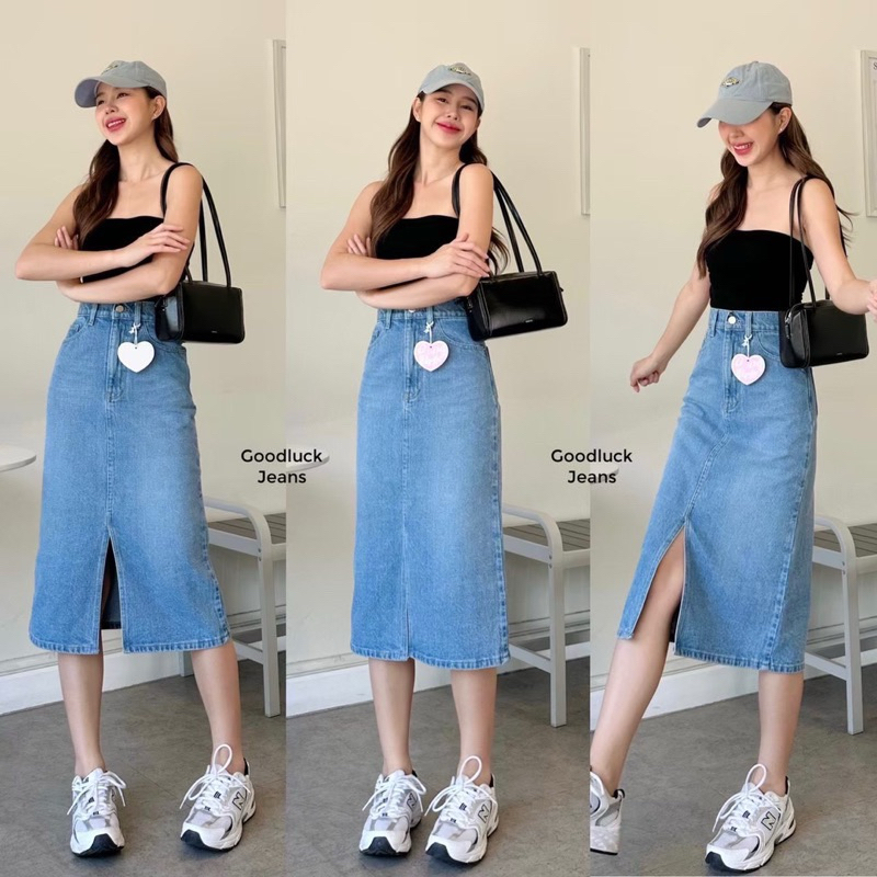 Forward Denim Long Skirt With Light Color Front Slit size XL (PPZ PANTS ...