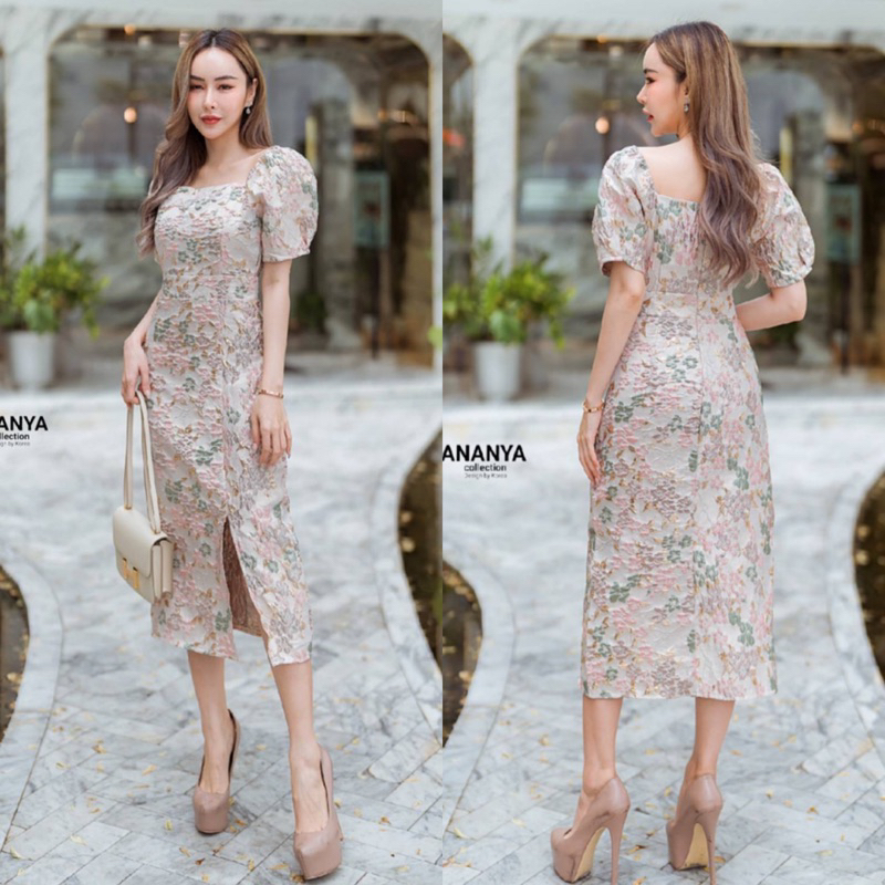 (L XL) Long Dress Cream-Colored Woven Fabric Whole Body Lining Ananya ...