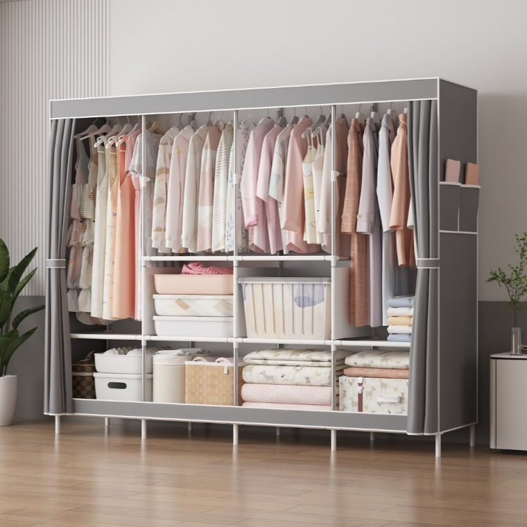 GCS DIY Wardrobe 3/4 Compartment [Anti-Rust Coated Steel Frame] With ...