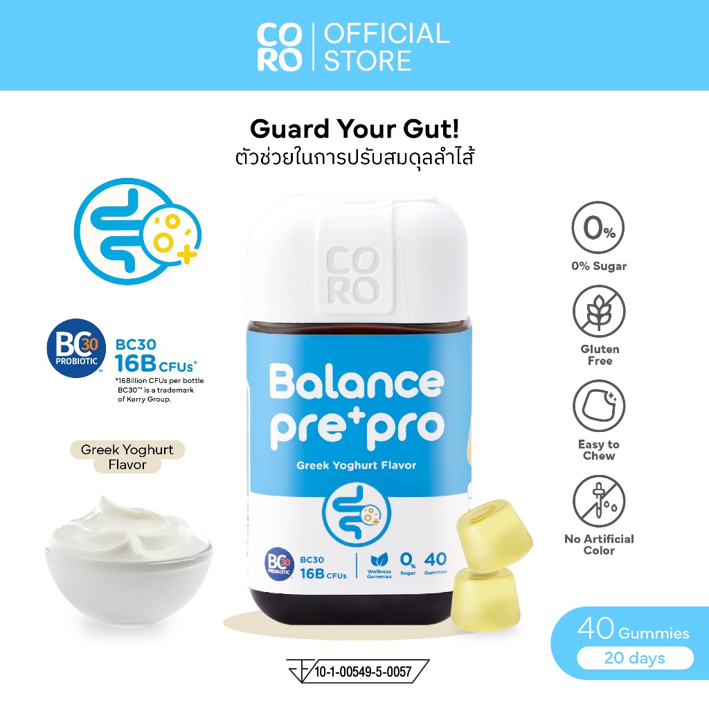CORO Gummies Balance Pre + Probiotics Greek Yogurt Flavour (40 Gummies ...