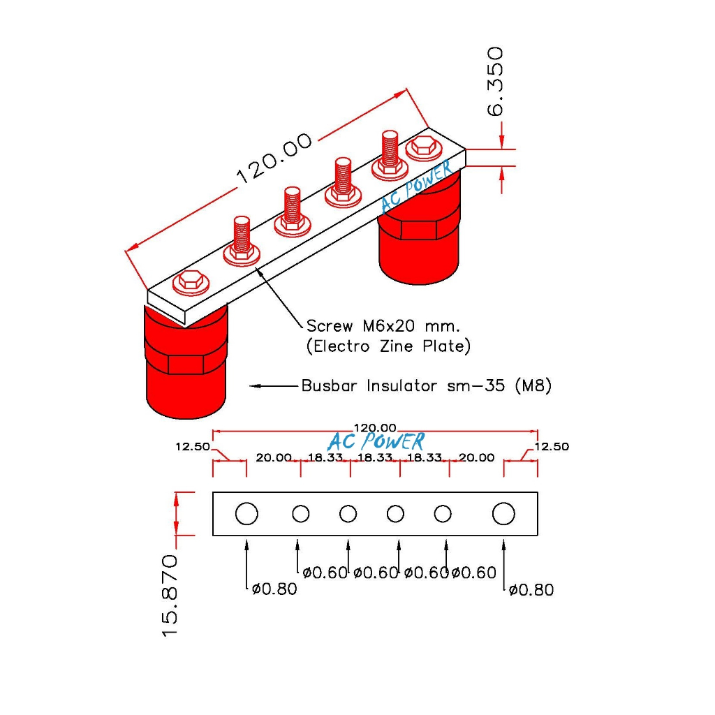 Copper Bus Bar Ground Neutral 5/8" x 1/4" 99. 6mm Hole Punch M6 Screw With Cup Ball SM35 (M8 ...