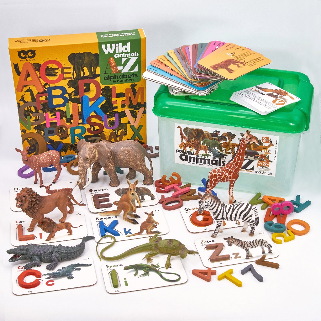 27 Original A-Z Jungle Animals Toy Set With Wooden Alphabet/Card Nerdy ...
