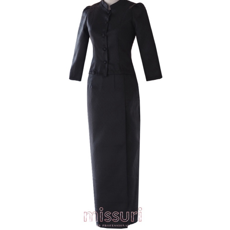 Thai Chitralada Dress Traditional For Work In Black Pattern Fabric By ...