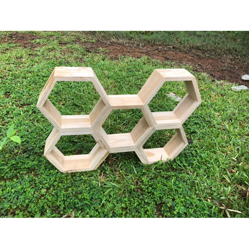 Honeycomb Set 5 Compartments Wall Hanging/Floor Standing Golden Teak ...