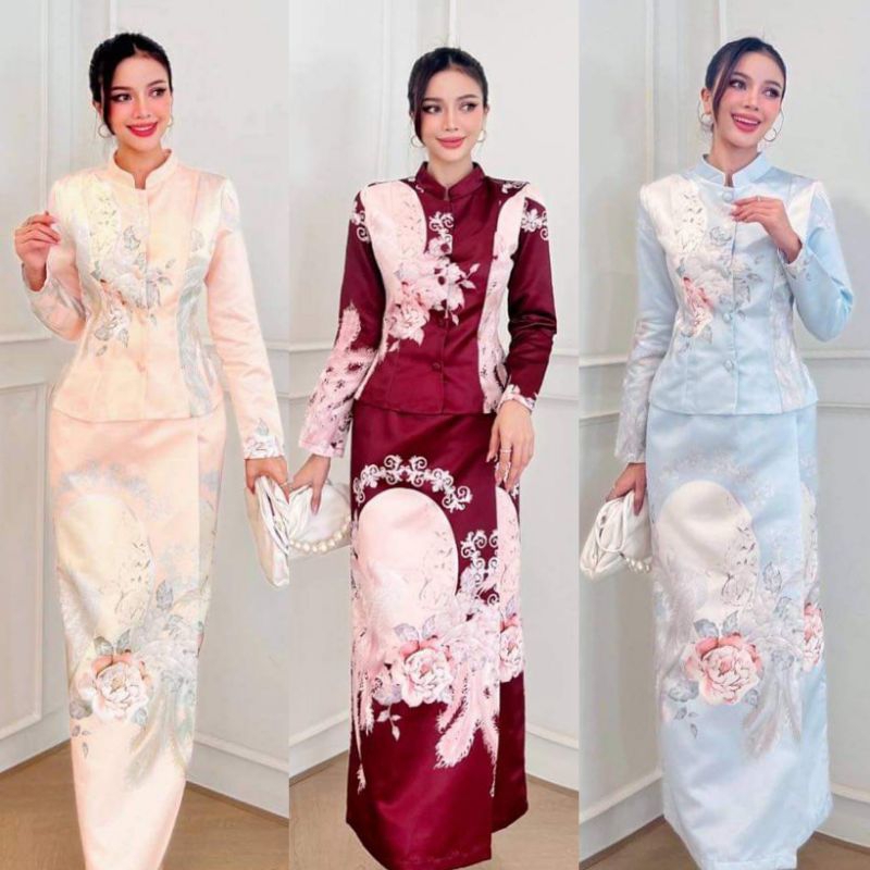 Ananya Label * Dusty Red * Thai Chitralada Set Shirt With Rose Pattern ...