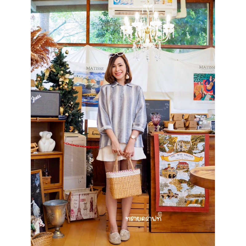 Indigo Wave Pattern Japanese Collar Button-Down Shirt (Japanese Woven ...