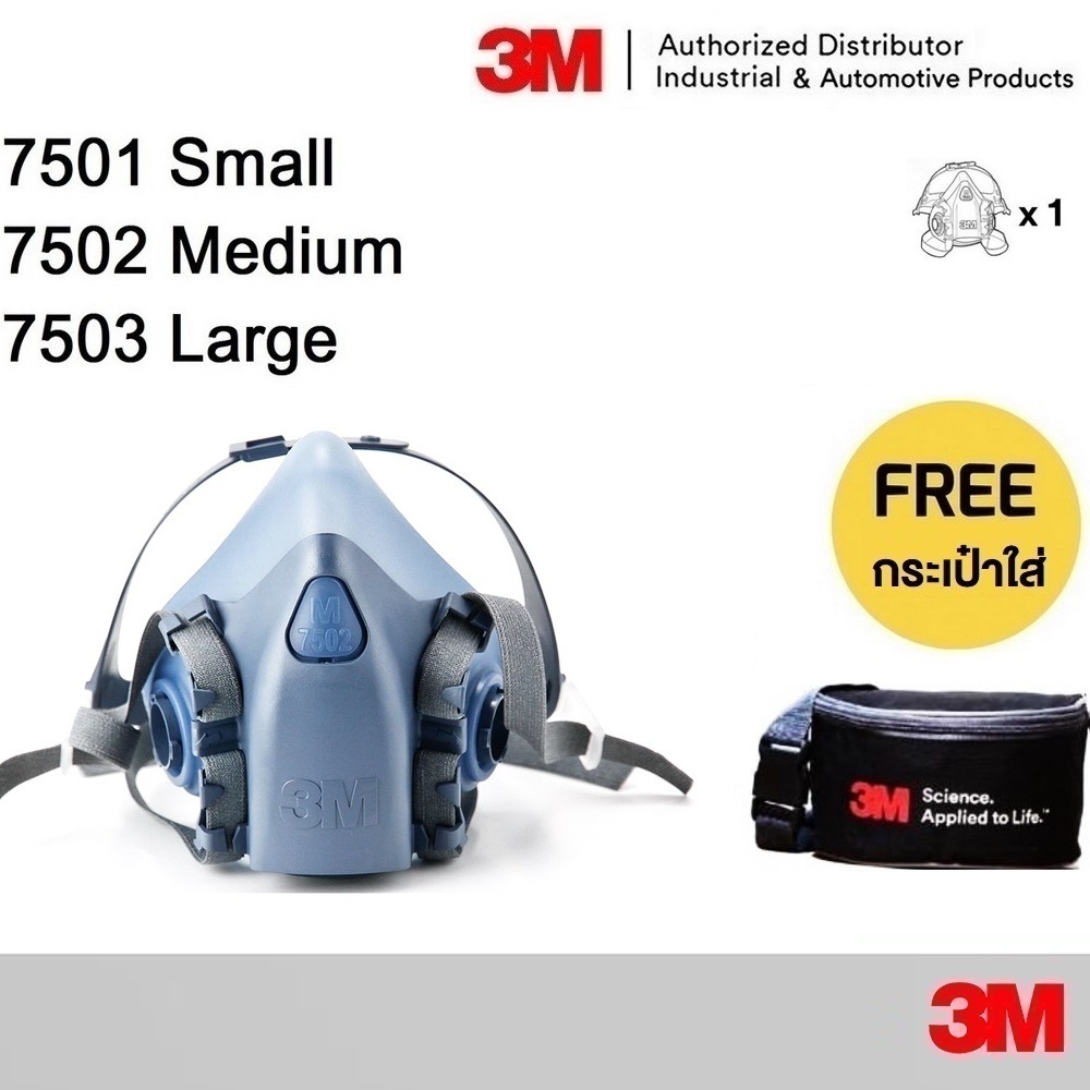 3M Only Half Face Mask 7501 Small /7502 Medium/7503 Large Series 7500 ...