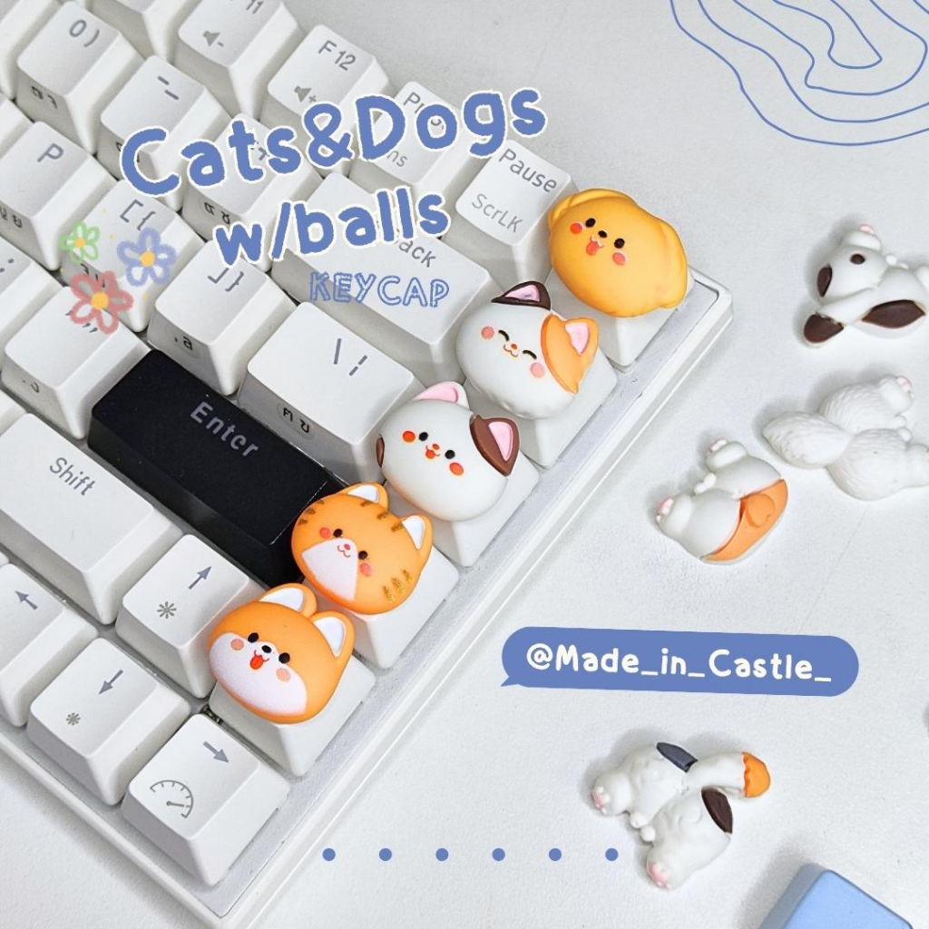 Custom Keycaps "Cats&Dags w/Balls" Mechanical Keyboard Button Handmade ...