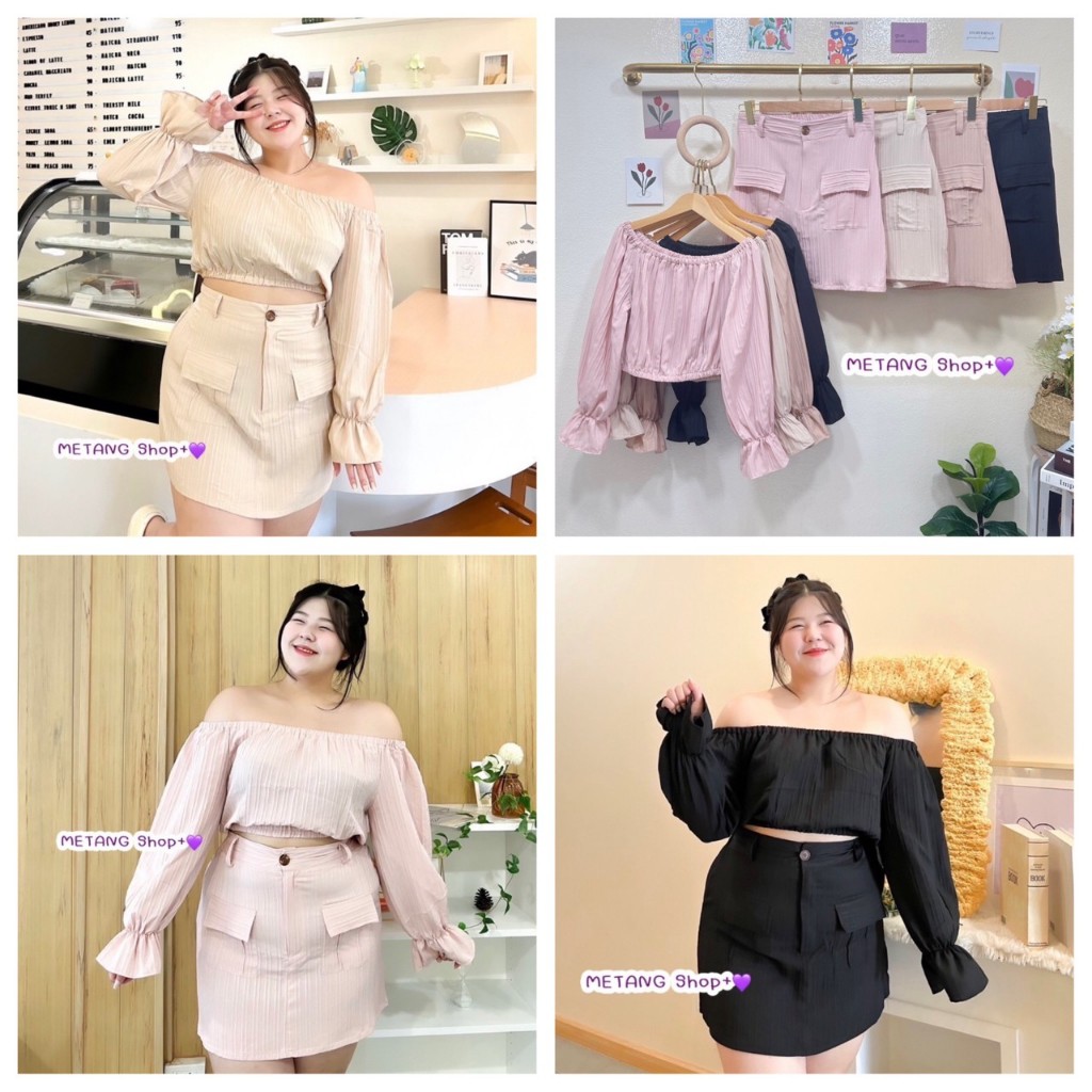 MT202 2-Piece Set Plump Girl SIZE Bust 40-52 Can Wear. Off-The-Shoulder Crop Top + Skirt In ...