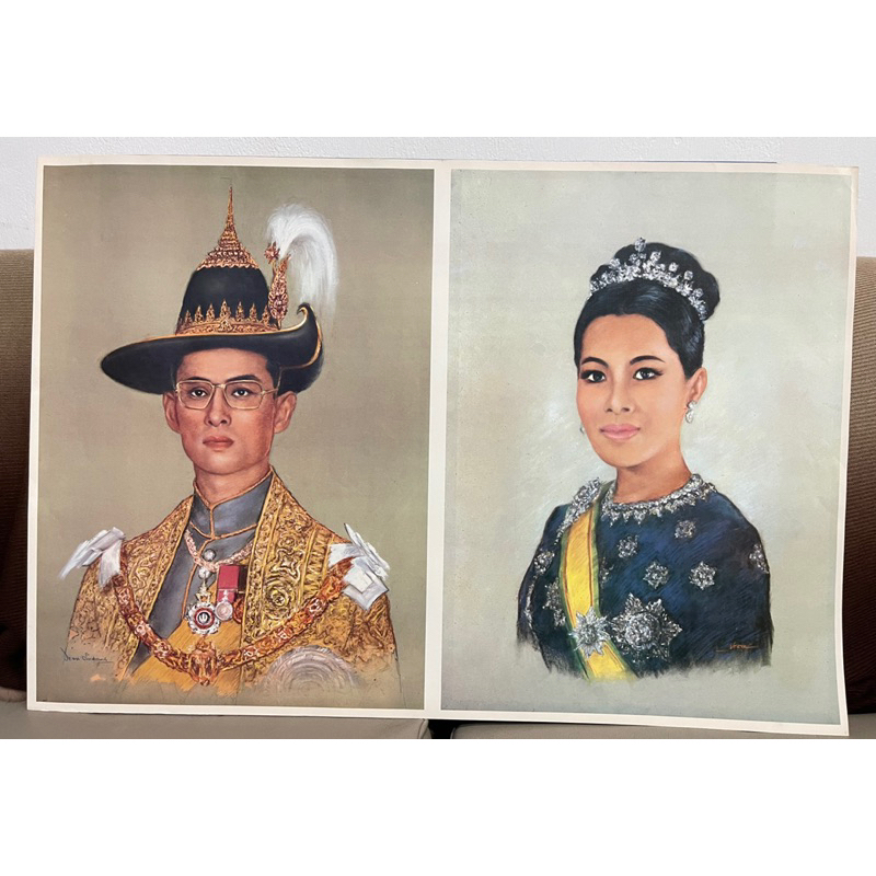Portrait Of King Rama 9th And The Queen Uncut Rare Old Authentic ...