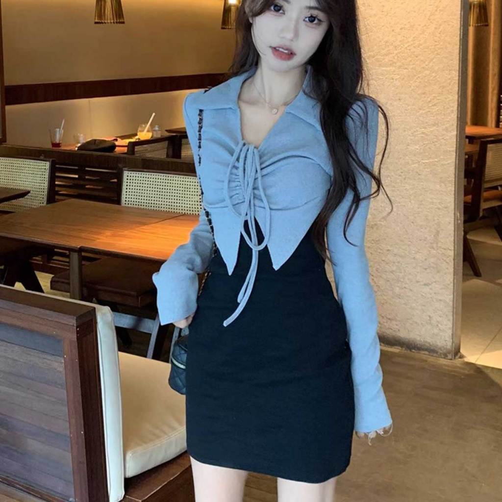 Korean Mini Dress Long Sleeve Sexy Tight-Fitting Wear To A Cool Party ...