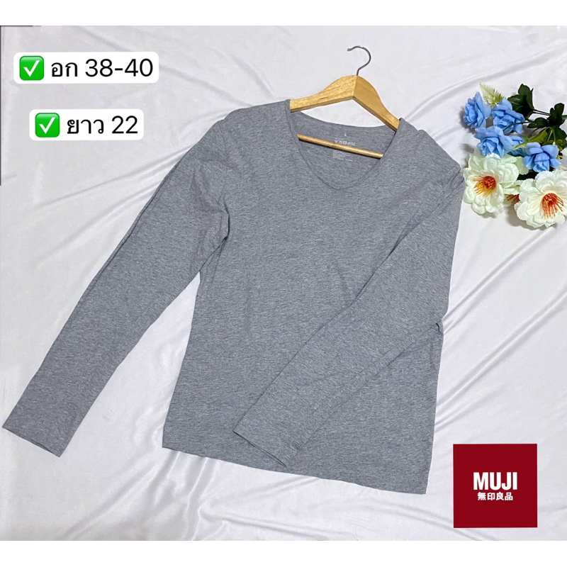 No.48 Muji V-Neck Long Sleeve T-Shirt Chest 38 To 40 Length 22 | Shopee Malaysia