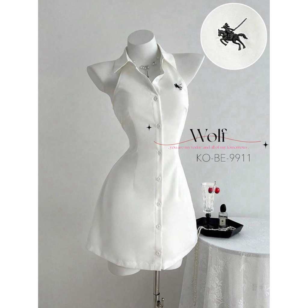 KOBE Wolf Model White Sleeveless Dress Collared | Shopee Malaysia
