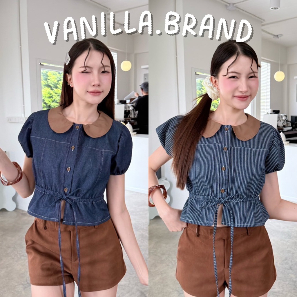 Lotus Collar Jeans With Drawstring At The Waist -ttm/VB0577 | Shopee ...
