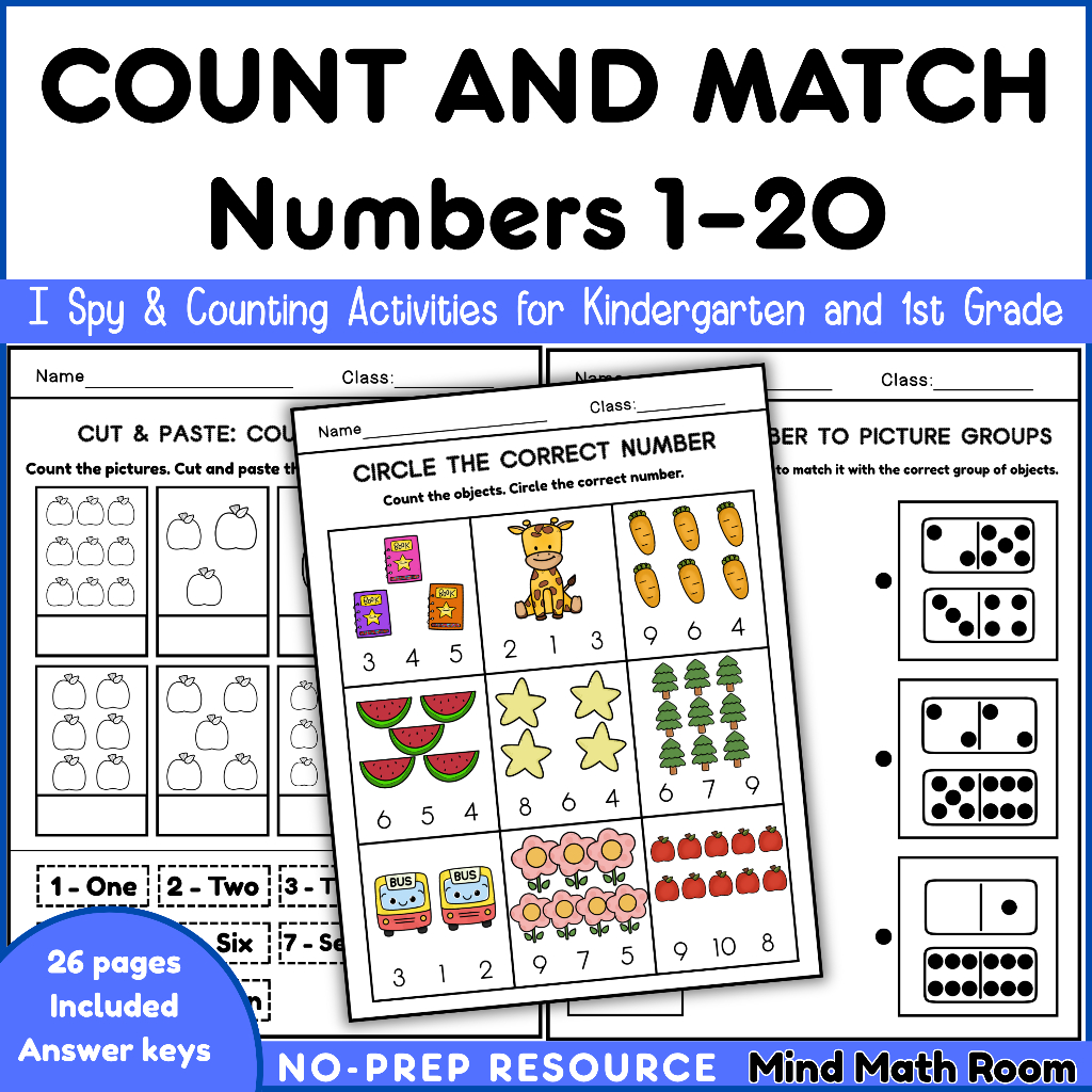 Numbering Practice 1–20 and Match Number | English Worksheet For ...