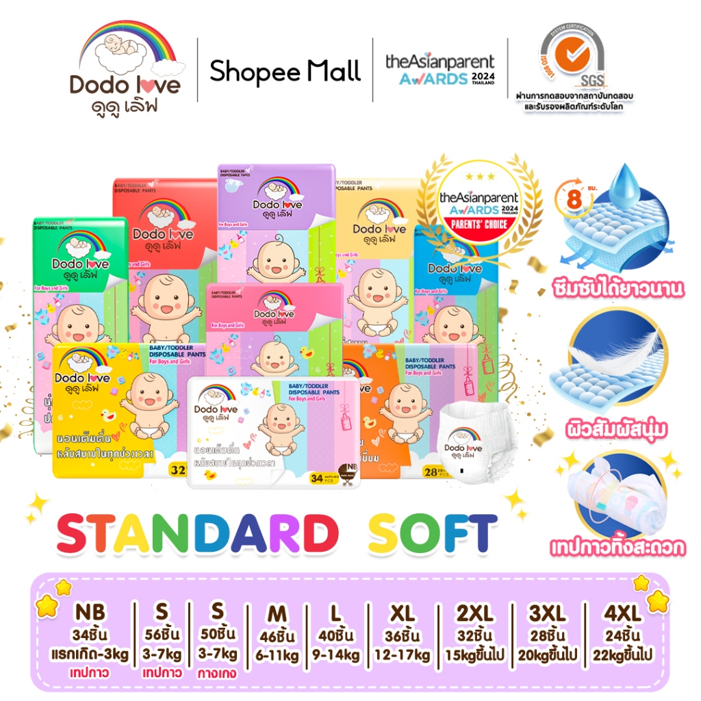 Single Pack DODOLOVE Standard Soft Diaper Pants Size NB-4XL Light ...