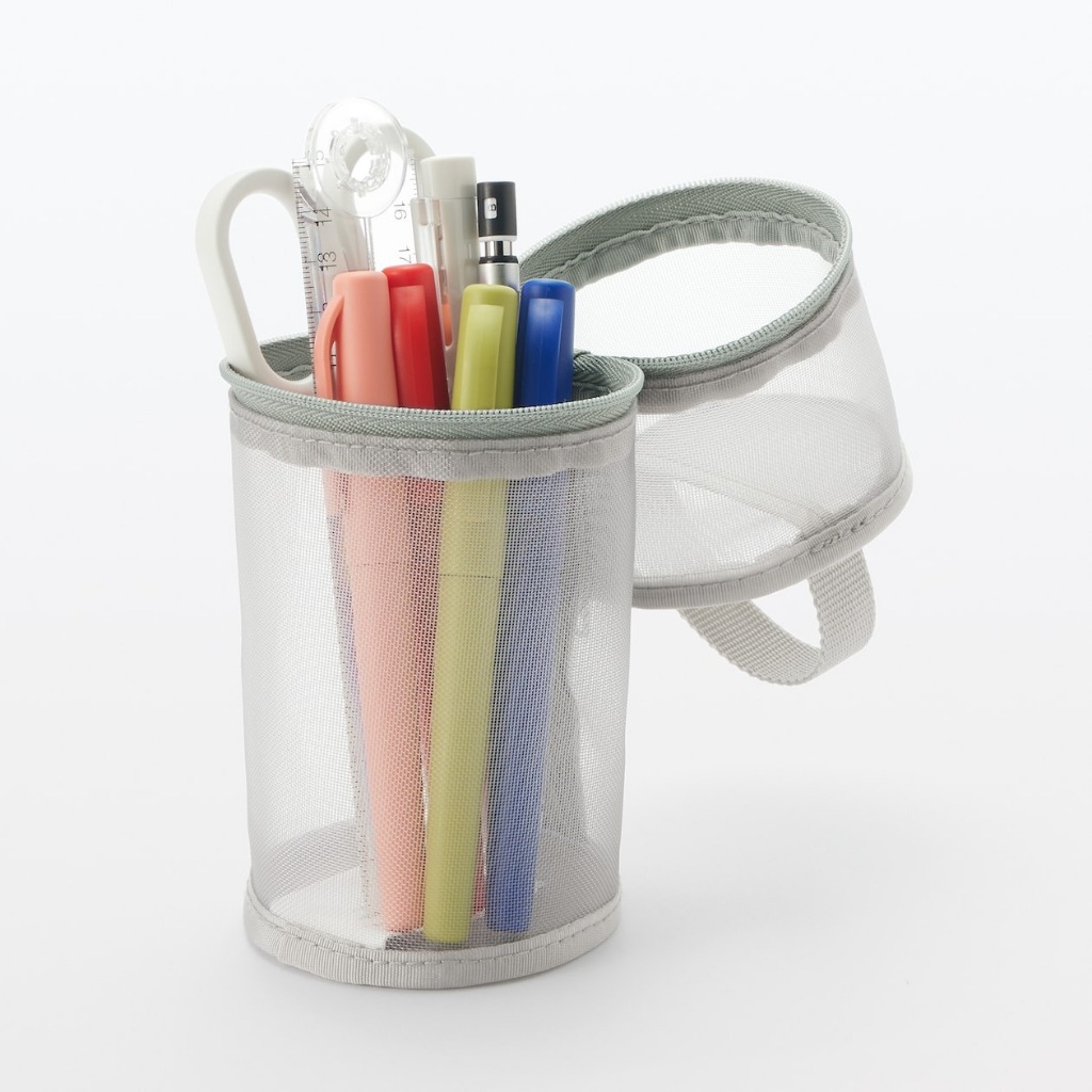 MUJI Nylon Mesh Pen Case Stand & Easy Carry Grey-Works Vertical ...