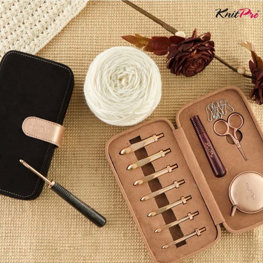 KnitPro Oasis Rose Gold Interchangeable Crochet Hook Sets Removable Needle Set (7 Sizes/Set ...